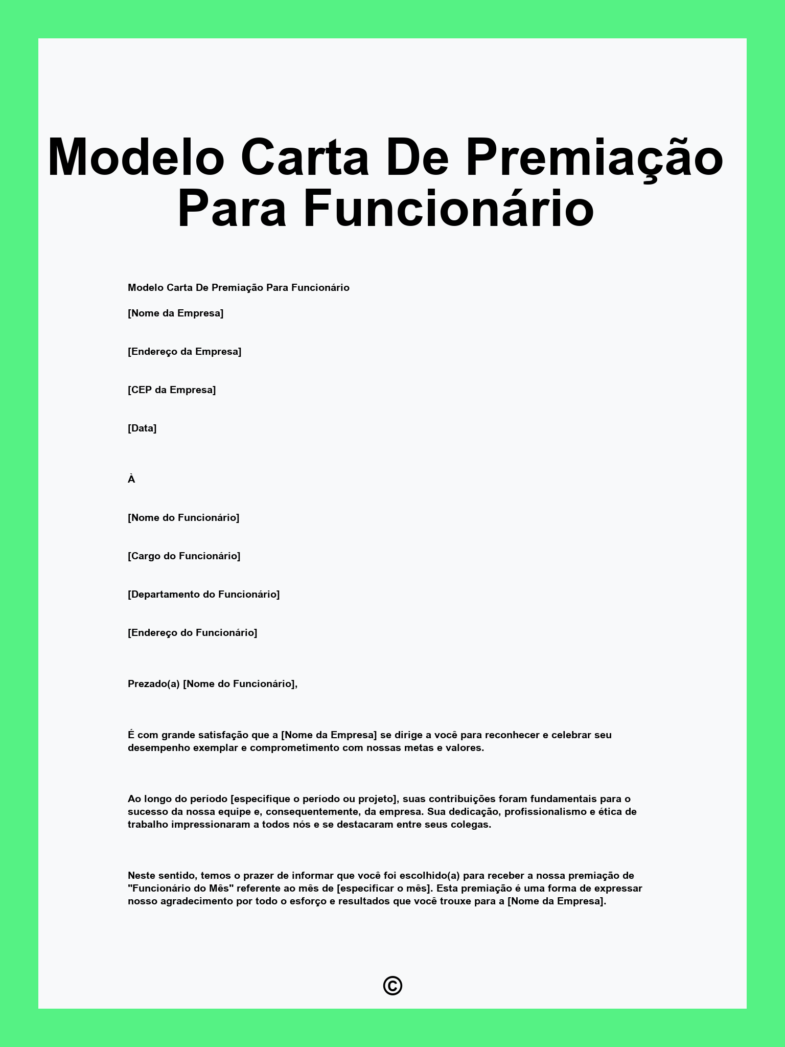 Modelo Carta De Premiação Para Funcionário