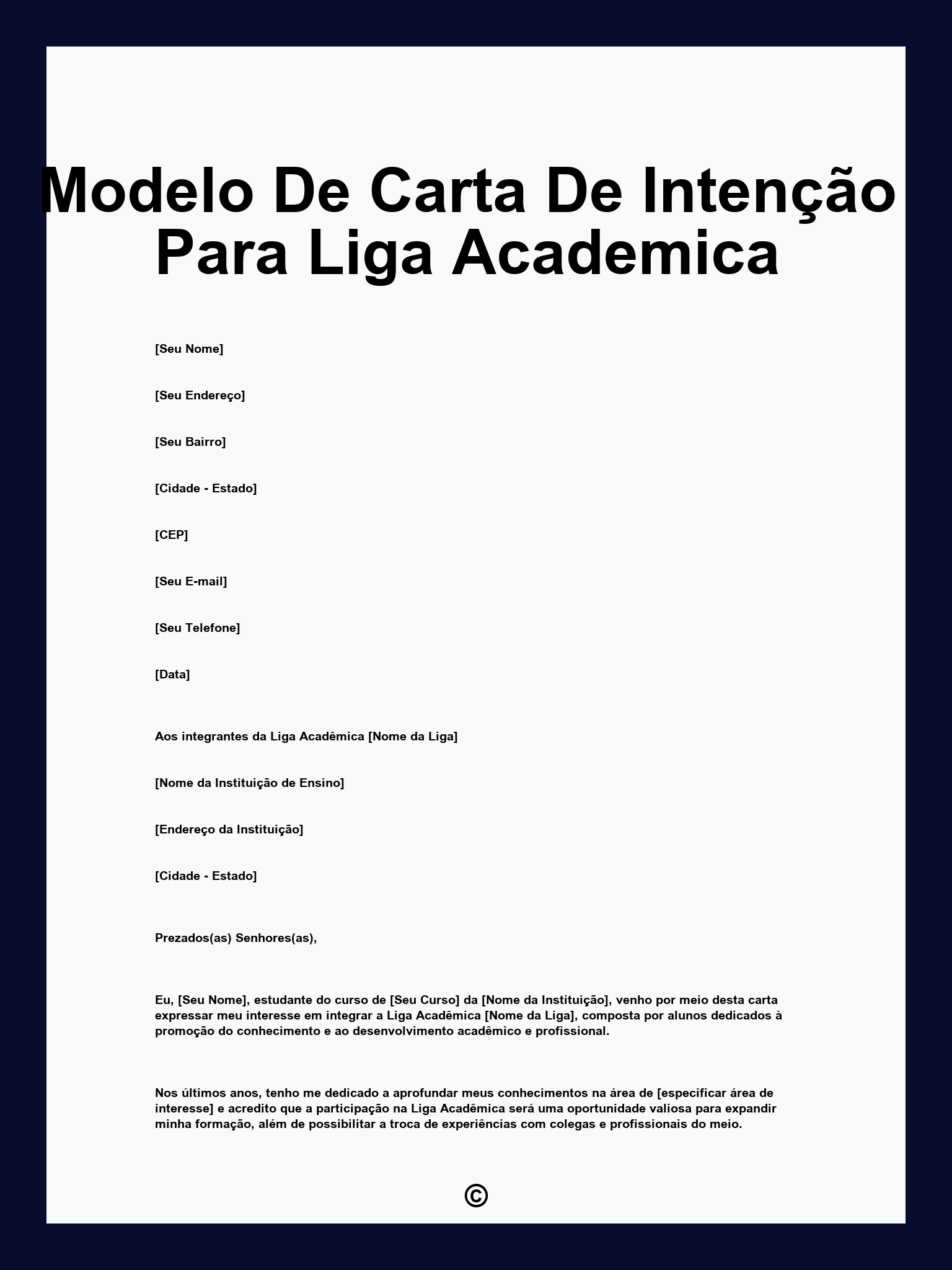 Modelo De Carta De Intenção Para Liga Academica