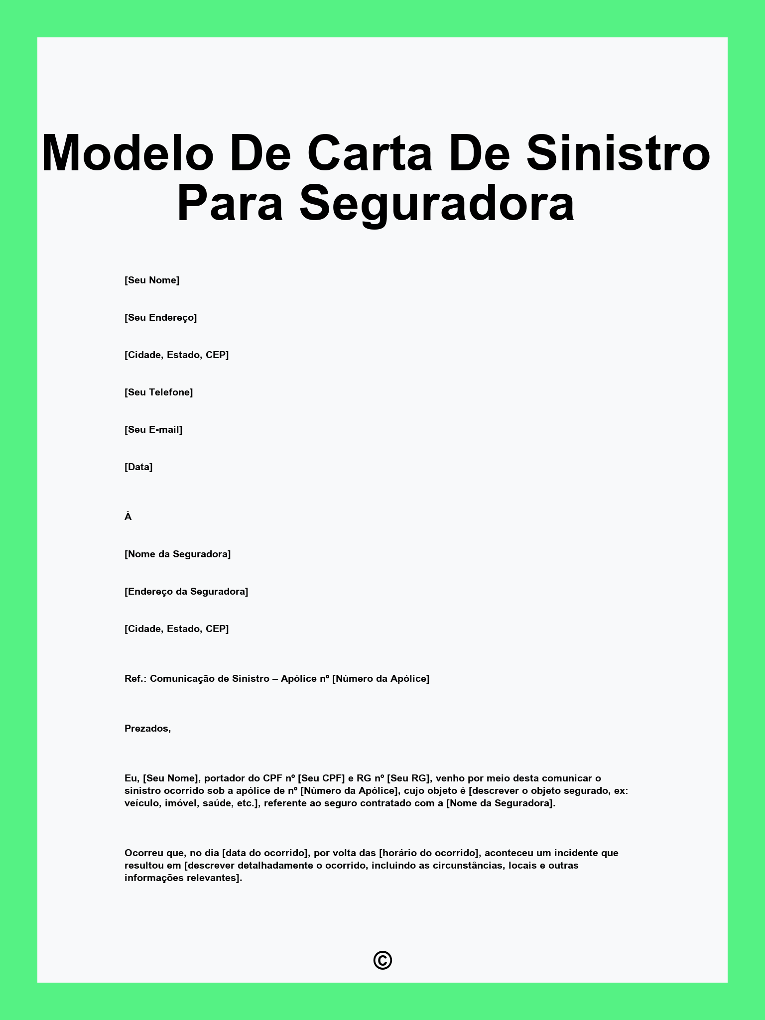 Modelo De Carta De Sinistro Para Seguradora