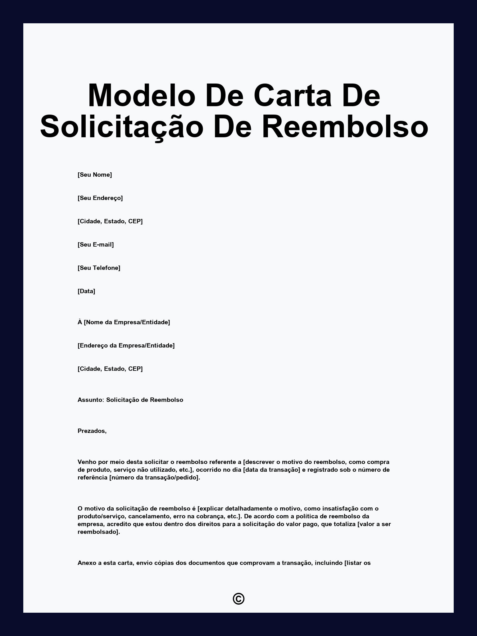 Modelo De Carta De Solicitação De Reembolso